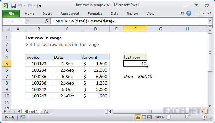 Last Row Number In Range Excel Formula Exceljet